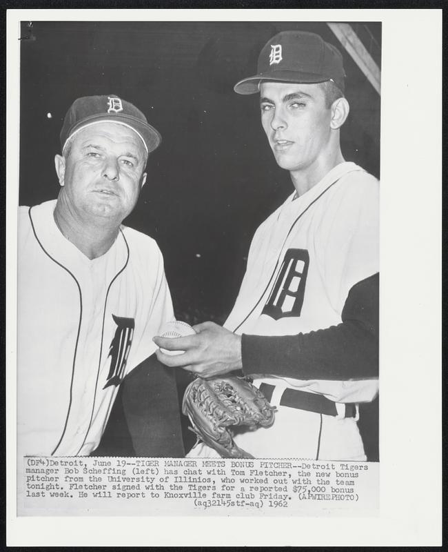 Tiger Manager Meets Bonus Pitcher -- Detroit Tigers manager Bob ...