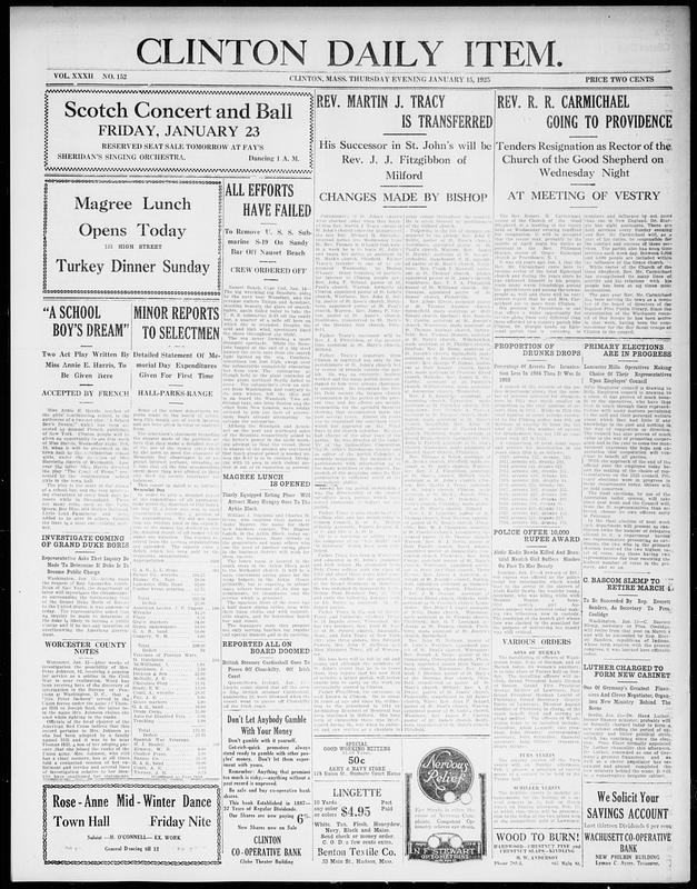 Clinton Daily Item. January 15, 1925 - Digital Commonwealth
