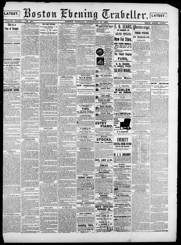 Boston Evening Traveller. September 15, 1885 - Digital Commonwealth
