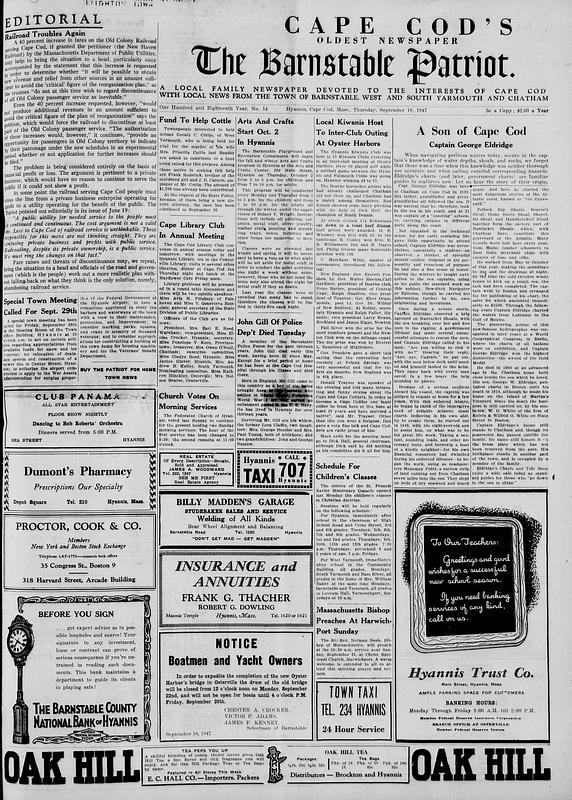 Barnstable Patriot. September 18, 1947 - Digital Commonwealth