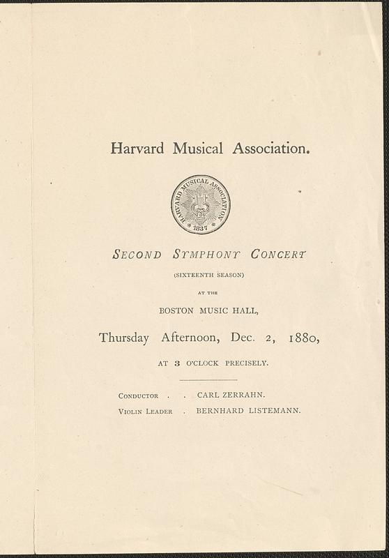 Harvard Musical Association second symphony concert, (sixteenth season ...