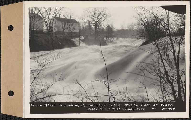 Ware River, looking up channel below Otis Co. dam, Ware, Mass., 2:00 PM ...