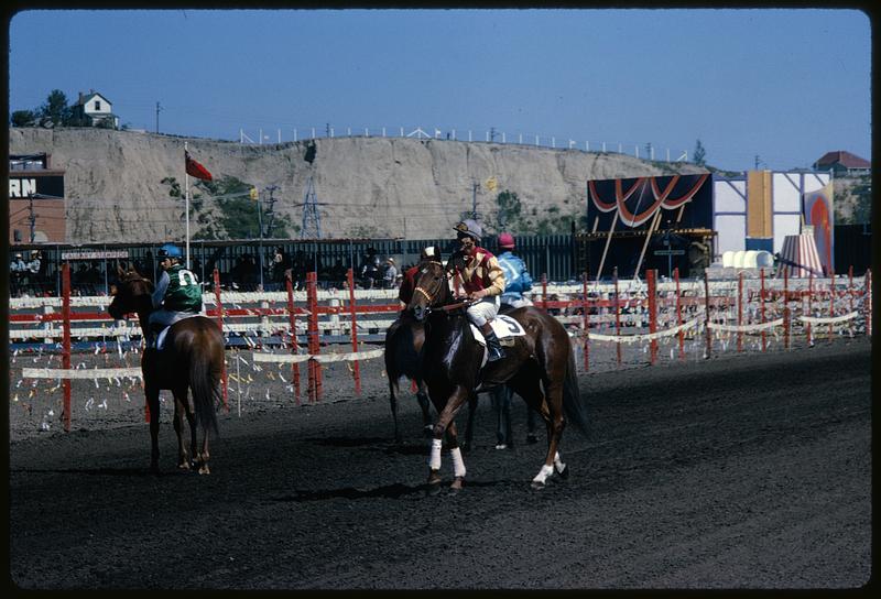 Jockeys and horses on track, Calgary Stampede, Alberta - Digital ...