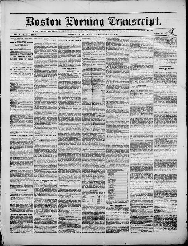 Boston Evening Transcript. February 14, 1873 - Digital Commonwealth