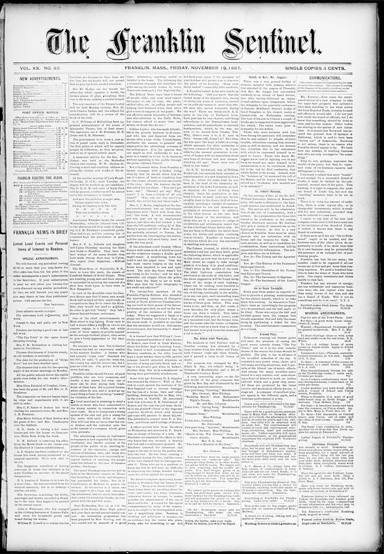 The Franklin Sentinel. November 19, 1897 - Digital Commonwealth