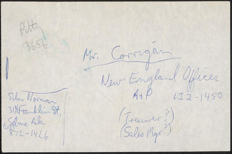 Slip of paper phone numbers - Digital Commonwealth