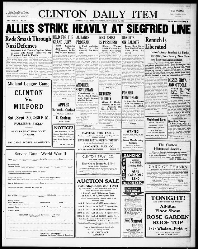 Clinton Daily Item. September 29, 1944 - Digital Commonwealth