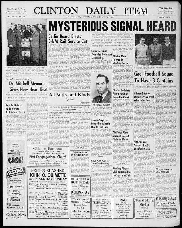 Clinton Daily Item. January 11, 1958 - Digital Commonwealth