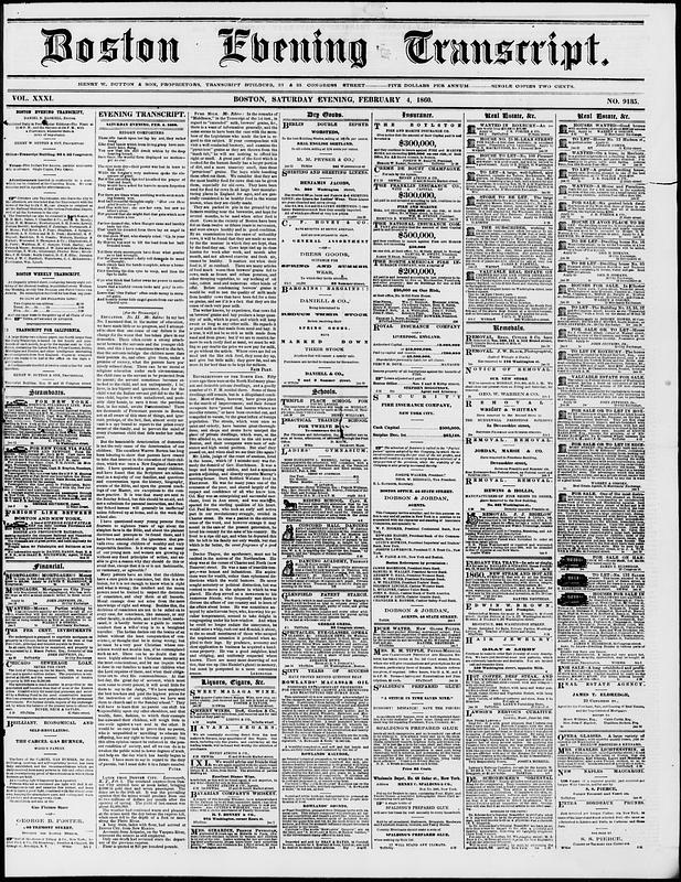 Boston Evening Transcript. February 04, 1860 - Digital Commonwealth