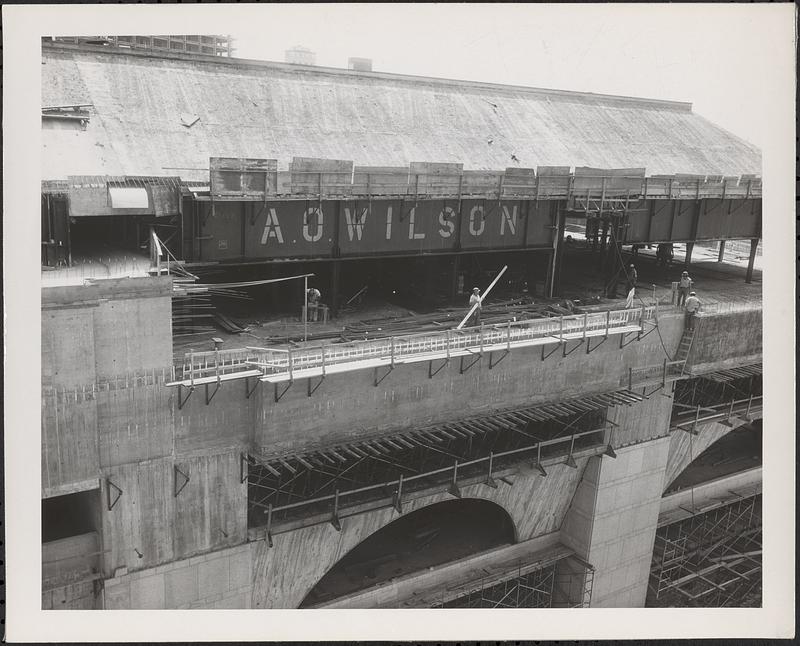 Construction of Boylston Building, Boston Public Library, granite ...