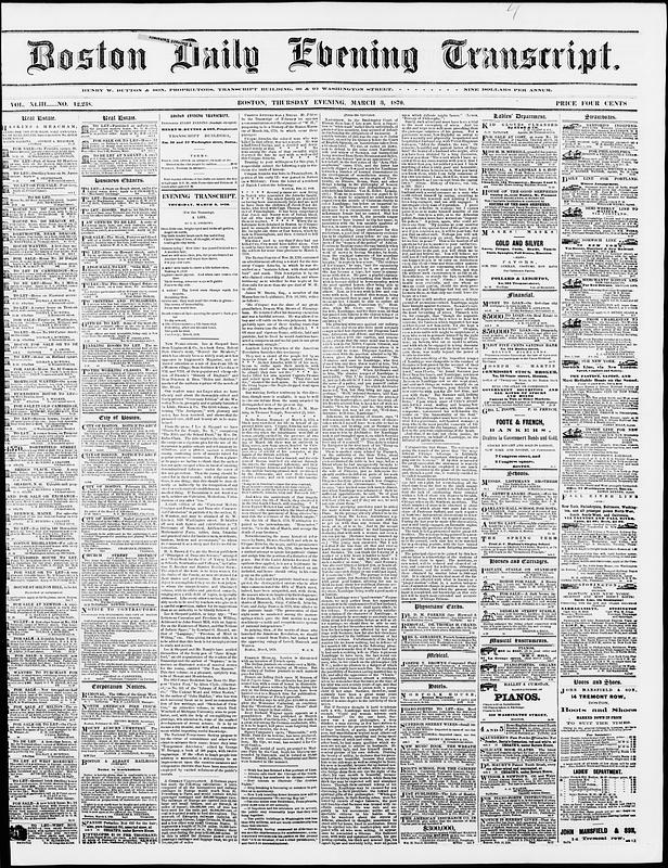 Boston Daily Evening Transcript. March 03, 1870 - Digital Commonwealth