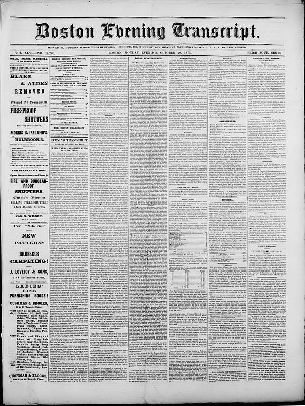 Boston Evening Transcript. October 20, 1873 - Digital Commonwealth