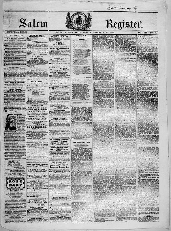 Salem Register. November 28, 1853 - Digital Commonwealth