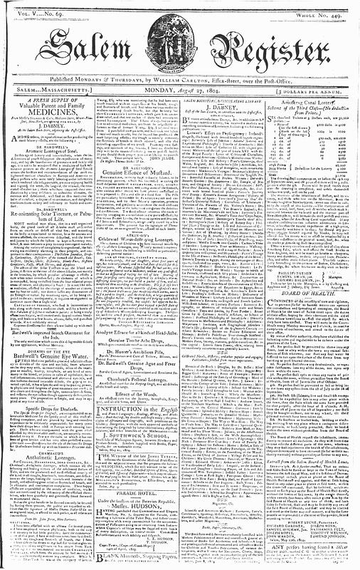 The Salem Register. August 27, 1804 - Digital Commonwealth
