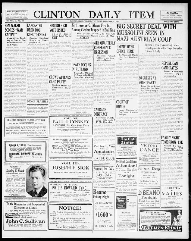Clinton Daily Item. February 17, 1938 - Digital Commonwealth