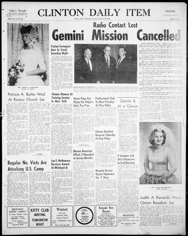 Clinton Daily Item. October 25, 1965 - Digital Commonwealth