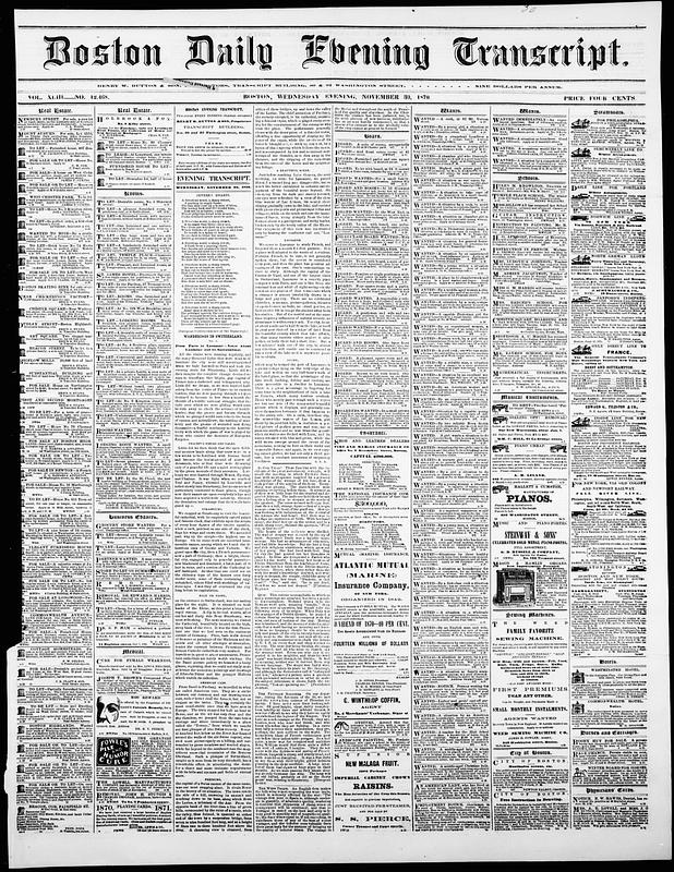 Boston Daily Evening Transcript. November 30, 1870 - Digital Commonwealth
