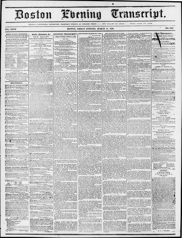 Boston Evening Transcript. March 14, 1856 - Digital Commonwealth