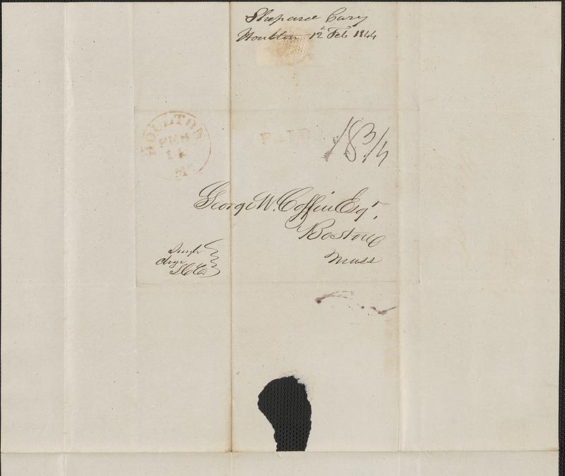 Shepard Cary to George Coffin, 12 February 1844 - Digital Commonwealth