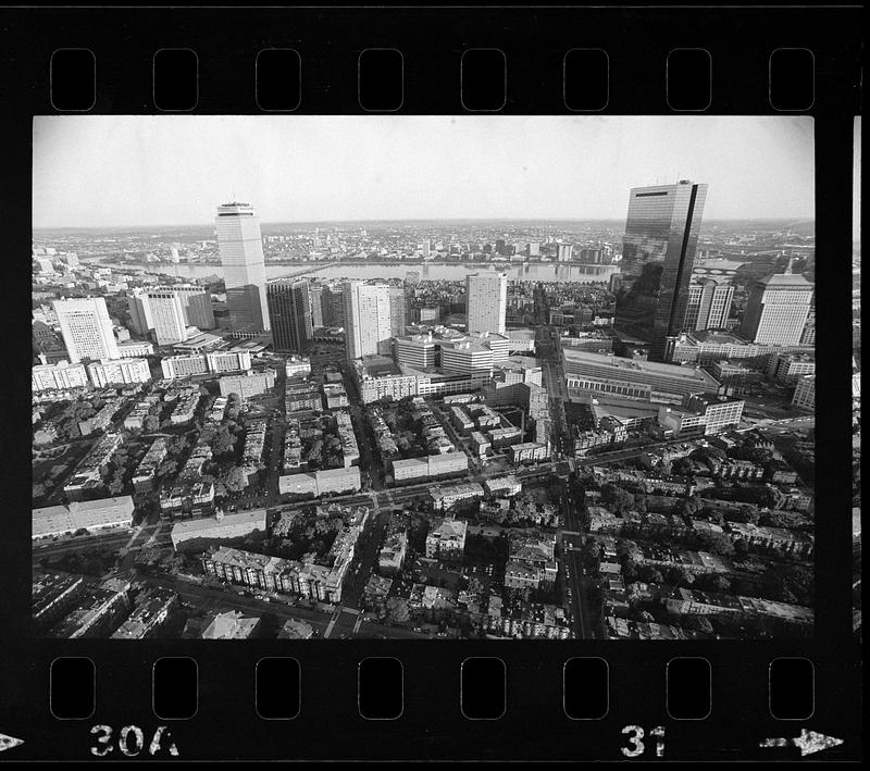 Aerial views of North End and downtown waterfront, downtown Boston ...
