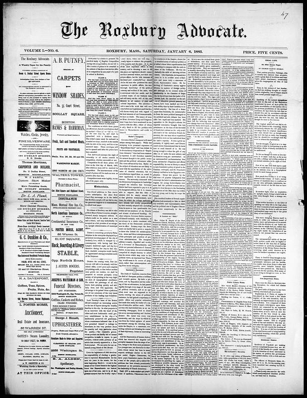 The Roxbury Advocate. January 06, 1883 - Digital Commonwealth