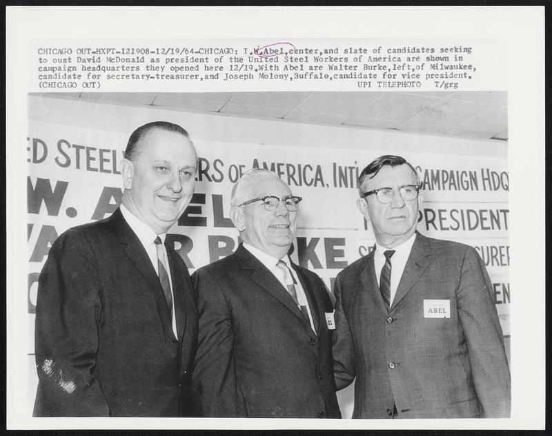 I.W. Abel, center, and slate of candidates seeking to oust David ...