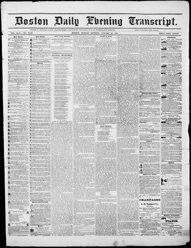 Boston Daily Evening Transcript. January 16, 1871 - Digital Commonwealth