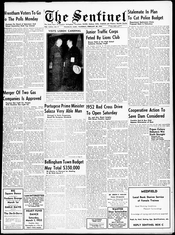 The Franklin Sentinel. February 28, 1952 - Digital Commonwealth