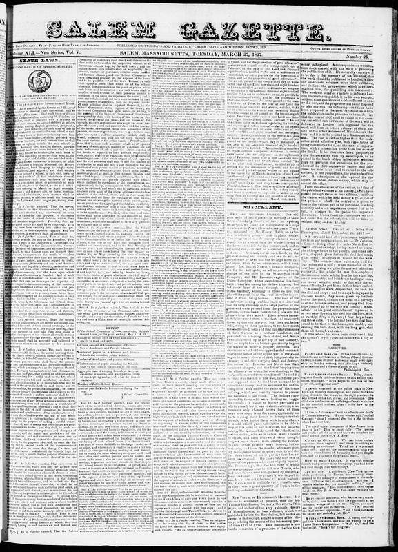 The Salem Gazette. March 27, 1827 - Digital Commonwealth