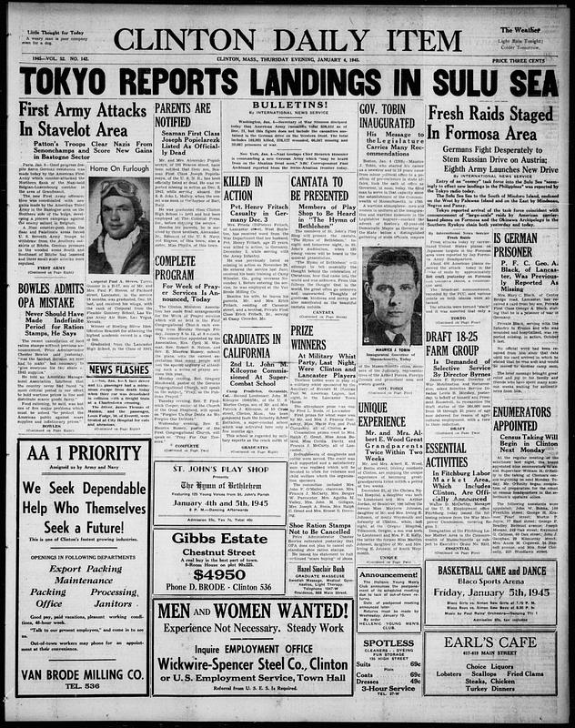 Clinton Daily Item. January 04, 1945 - Digital Commonwealth
