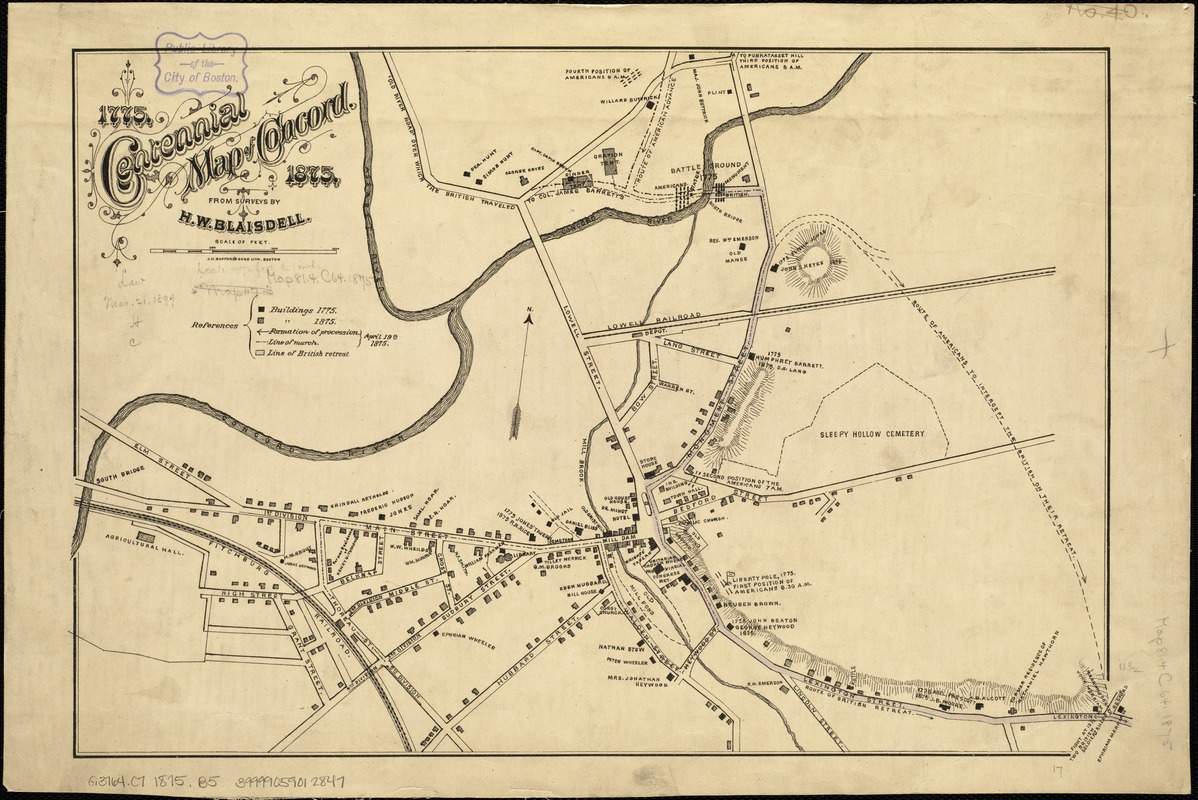 Centennial Map Of Concord 1775 1875 Norman B Leventhal Map