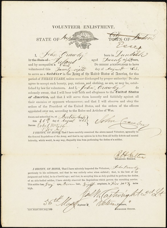 Civil War enlistment paper - Digital Commonwealth