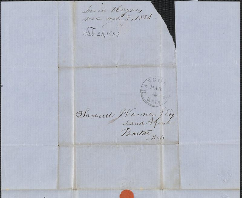David Haynes to Samuel Warner, 25 February 1853 - Digital Commonwealth