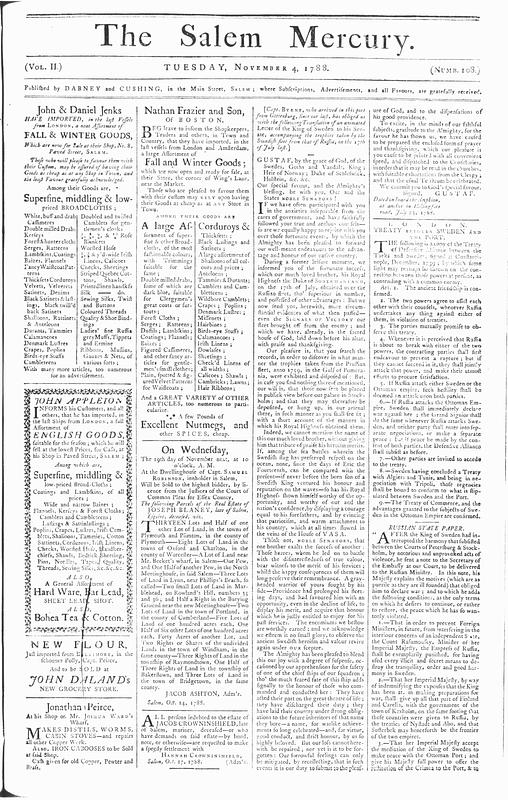 The Salem Mercury. November 04, 1788 - Digital Commonwealth