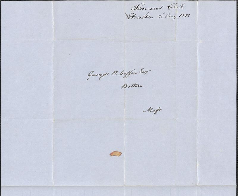 Samuel Cook to George Coffin, 30 August 1851 - Digital Commonwealth