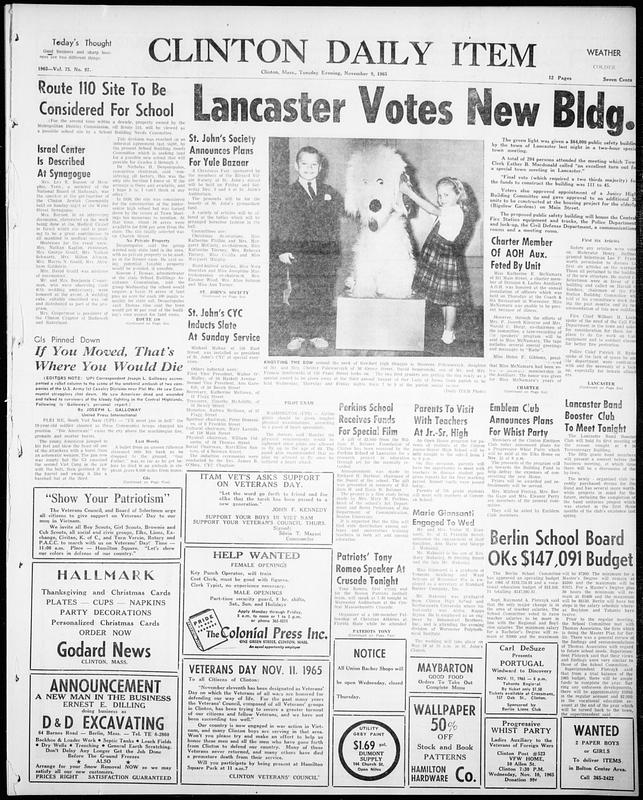 Clinton Daily Item. November 09, 1965 - Digital Commonwealth