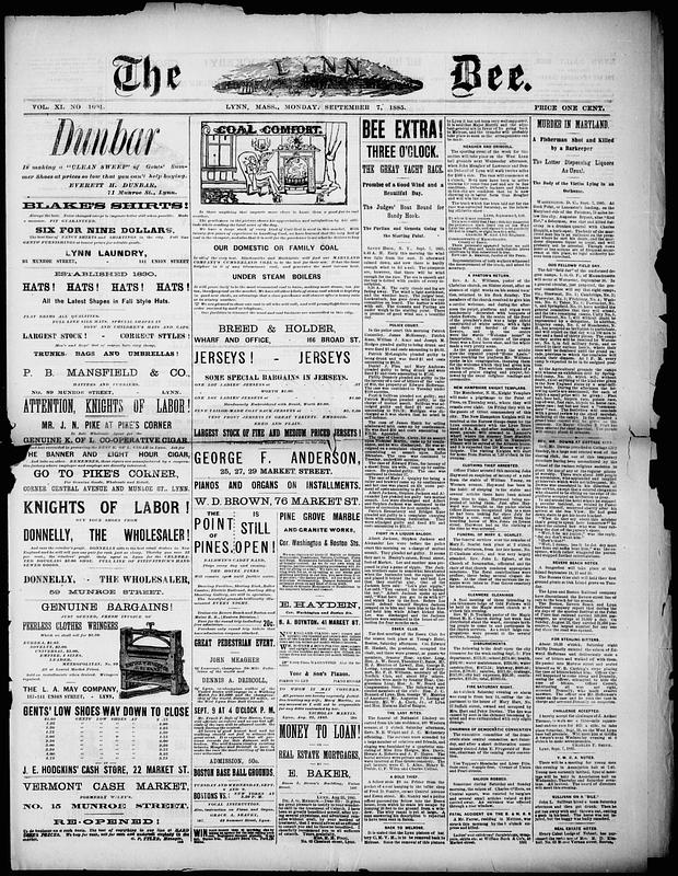 The Lynn Bee. September 07, 1885 - Digital Commonwealth