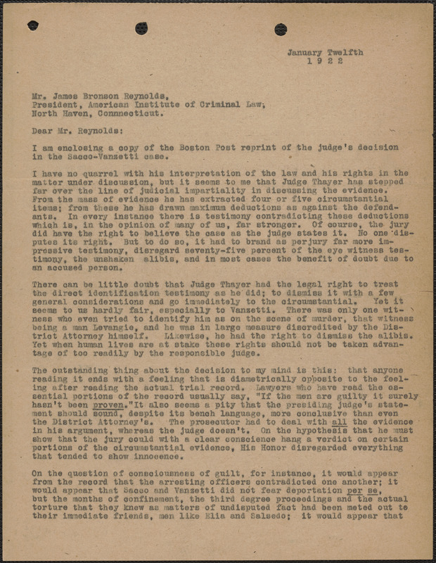 [Eugene Lyons] typed letter (copy) to James Bronson Reynolds (American ...