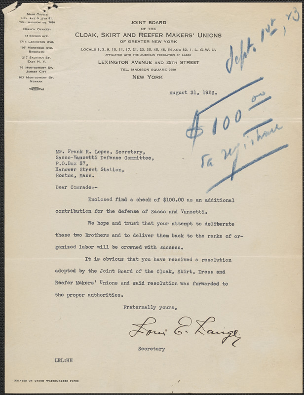 Louis E. Langer (Joint Board of the Cloak, Skirt and Reefer Maker's ...