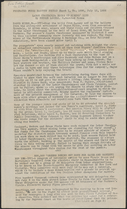 The Federated Press printed document: Federated Press Eastern Bureau ...