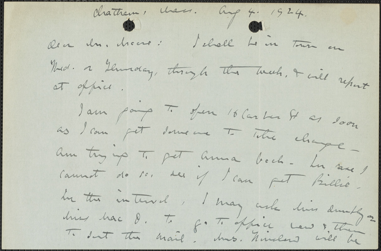 E[lizabeth] G[lendower] Evans autograph letter signed to [Fred H ...