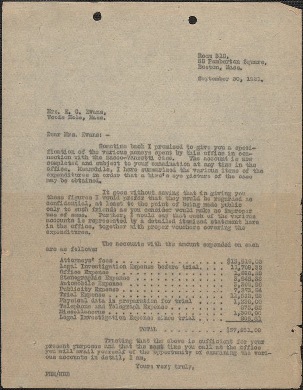 [Fred H. Moore] typed note (copy) to E[lizabeth] G[lendower] Evans ...