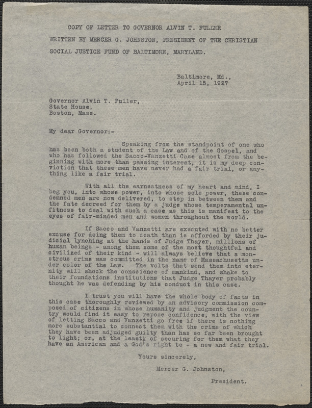 Mercer G. Johnston (The Christian Social Justice Fund of Baltimore ...
