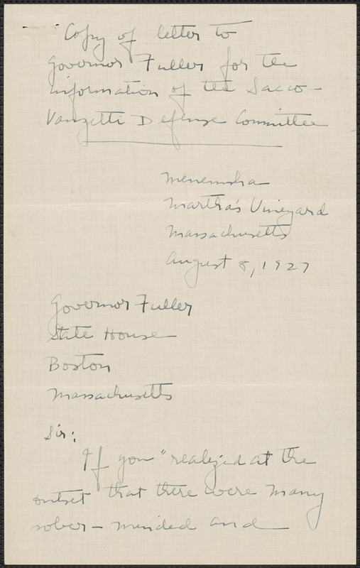 Ruth Mann autograph letter signed (copy) to [Alvan T.] Fuller, Martha's ...