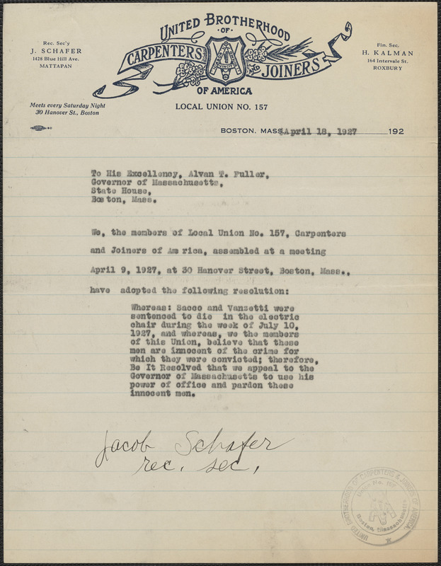 Jacob Schafer (United Brotherhood of Carpenters and Joiners of America ...