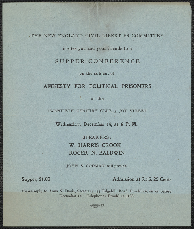 New England Civil Liberties Union handbill, Boston, Mass., [1921 ...