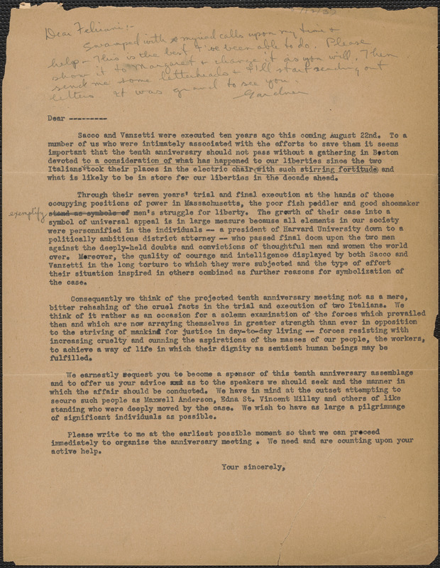 [Gardner Jackson?] typed letter (draft, circular), May 12, 1937 ...