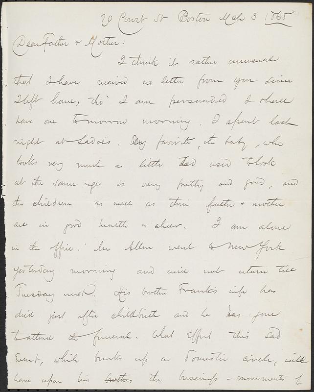 Letter from John D. Long to Zadoc Long and Julia D. Long, March 3, 1865 ...