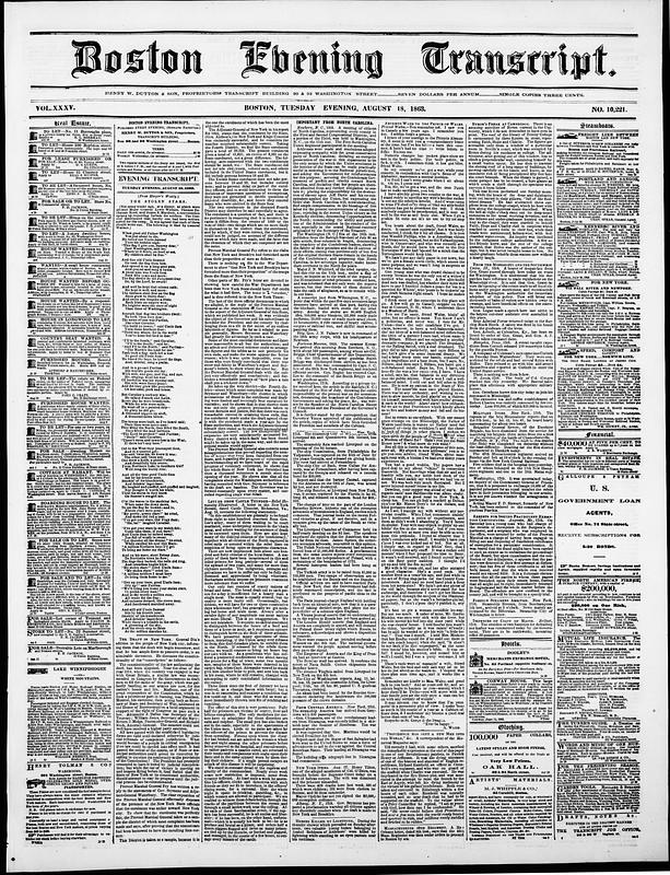 Boston Evening Transcript. August 18, 1863 - Digital Commonwealth