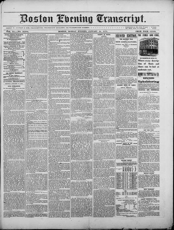 Boston Evening Transcript. January 14, 1878 - Digital Commonwealth